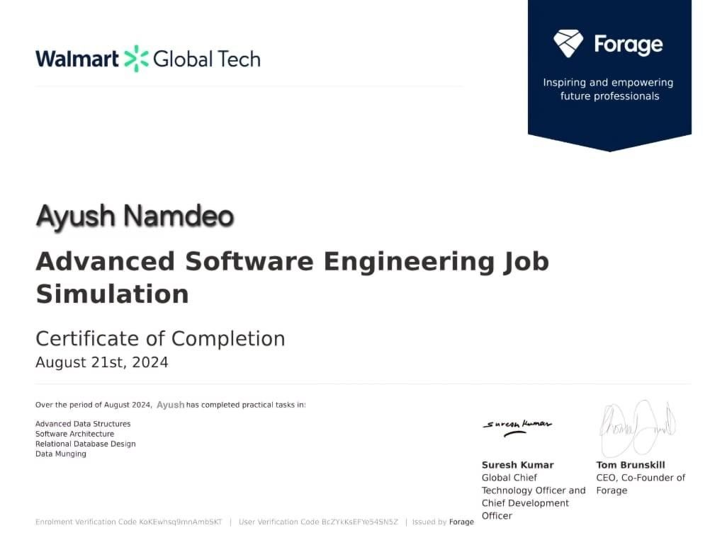 Ayush Namdeo on LinkedIn: #softwareengineering #walmart #forage # ... Ayush Namdeo on LinkedIn: #softwareengineering #walmart #forage # ...