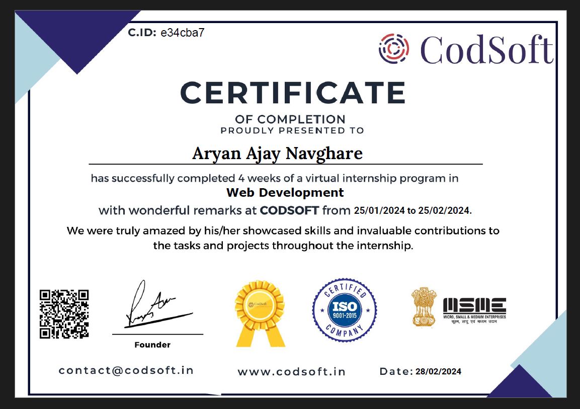 #codsoft #cip #webappdevelopment #codsoftinternship | Aryan Navghare #codsoft #cip #webappdevelopment #codsoftinternship | Aryan Navghare