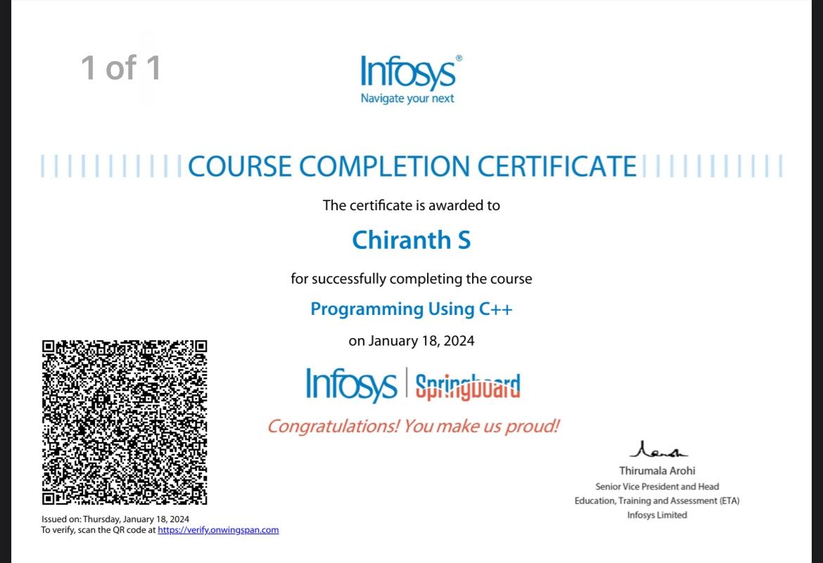 #cplusplus #infosysspringboard #cprogramming | Chiranth Suresh #cplusplus #infosysspringboard #cprogramming | Chiranth Suresh