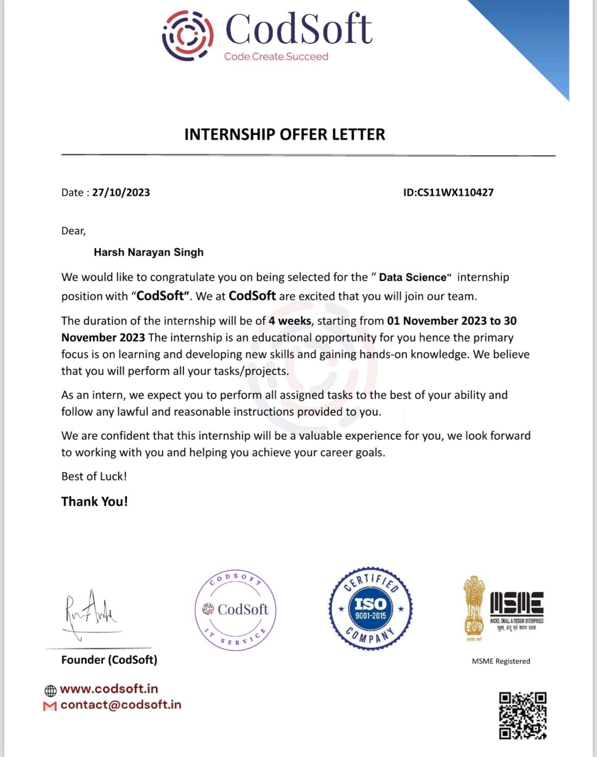 Harsh Narayan Singh on LinkedIn: #codsoft #intership #codsoftinternship Harsh Narayan Singh on LinkedIn: #codsoft #intership #codsoftinternship