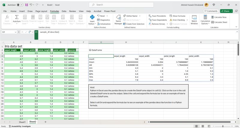 Ahmed Hussain Elmubarak on LinkedIn: Python in Excel, Well done Microsoft 👏 Ahmed Hussain Elmubarak on LinkedIn: Python in Excel, Well done Microsoft 👏