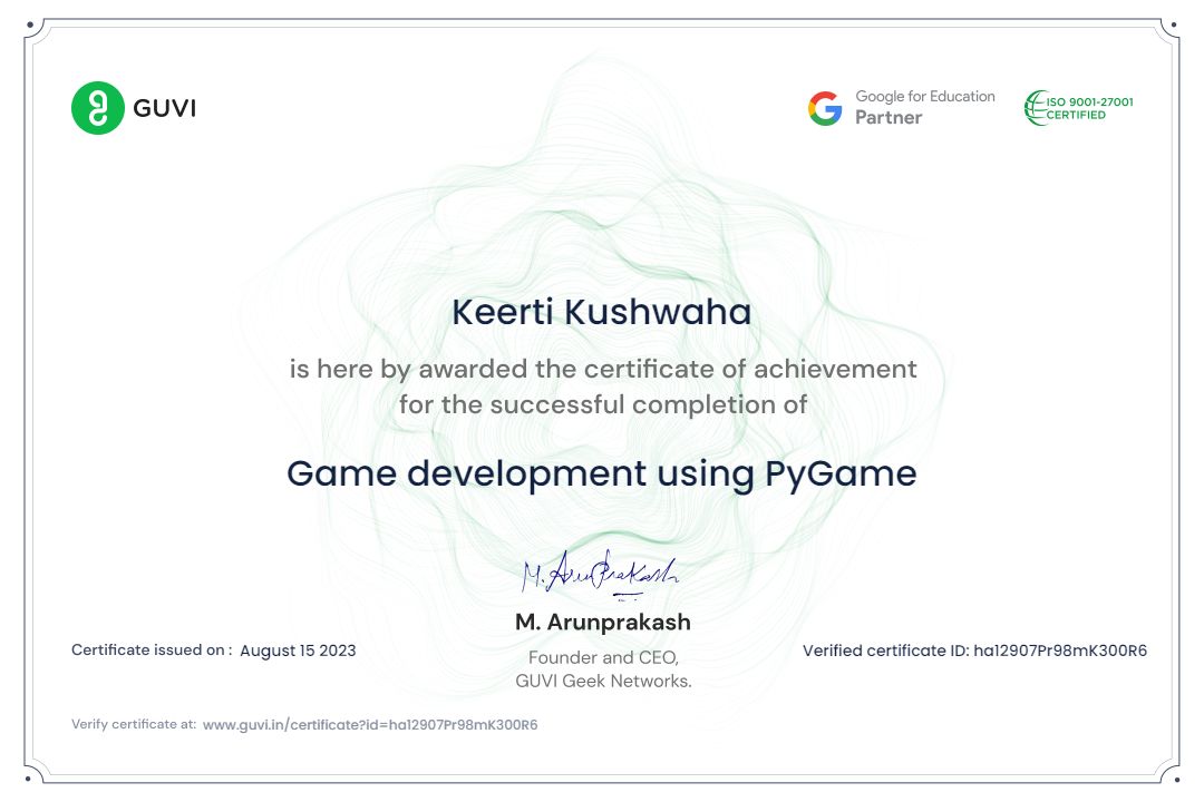 Keerti Kushwaha on LinkedIn: #gamedev #pygame #certificatecelebration # ... Keerti Kushwaha on LinkedIn: #gamedev #pygame #certificatecelebration # ...