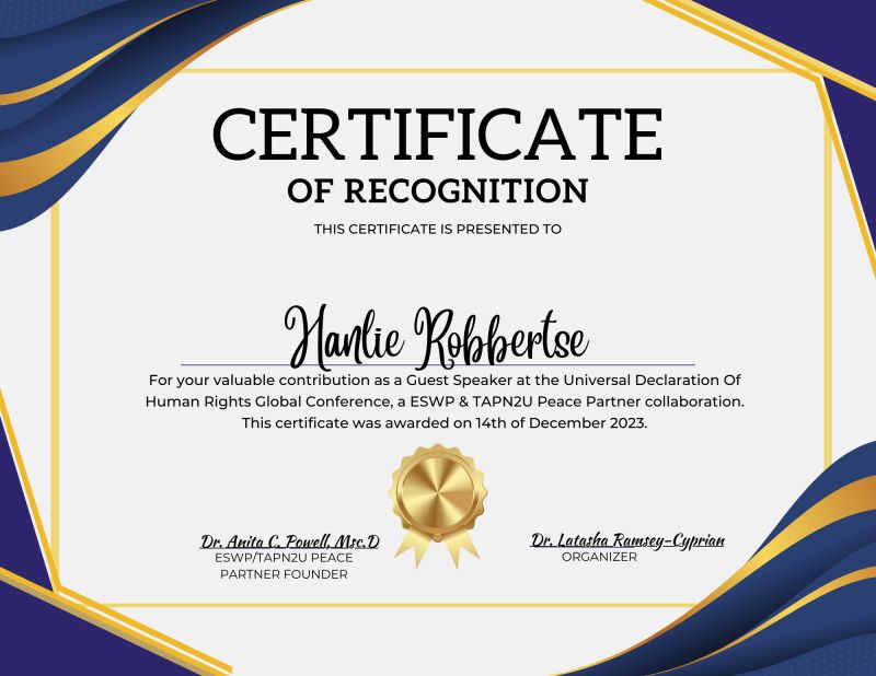 Hanlie Robbertse on LinkedIn: On December 10, 2023 I was privilaged to ... Hanlie Robbertse on LinkedIn: On December 10, 2023 I was privilaged to ...