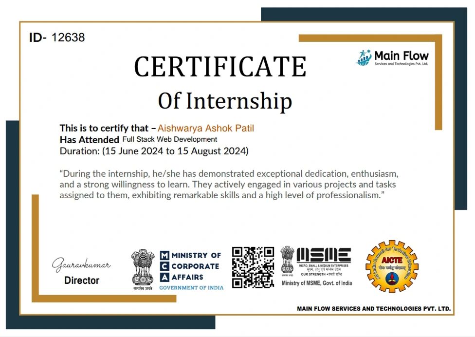 Aishwarya Patil on LinkedIn: #mainflow #internship # ... Aishwarya Patil on LinkedIn: #mainflow #internship # ...