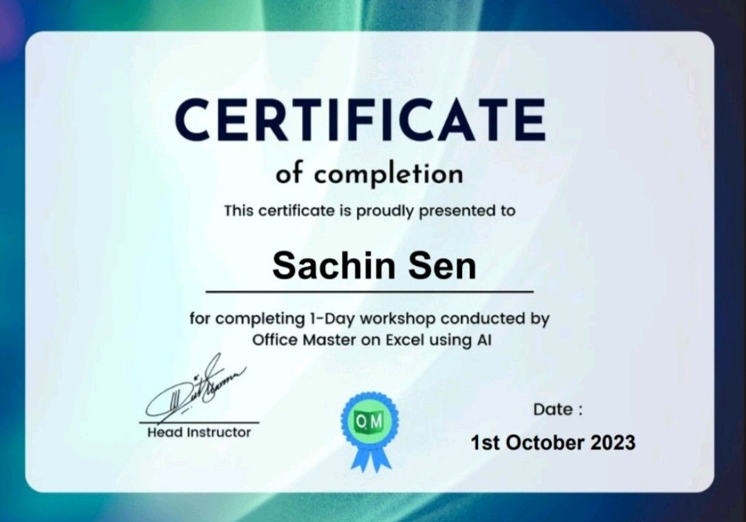 Completed Office Master workshop on Excel | Sachin Sen posted on the ... Completed Office Master workshop on Excel | Sachin Sen posted on the ...
