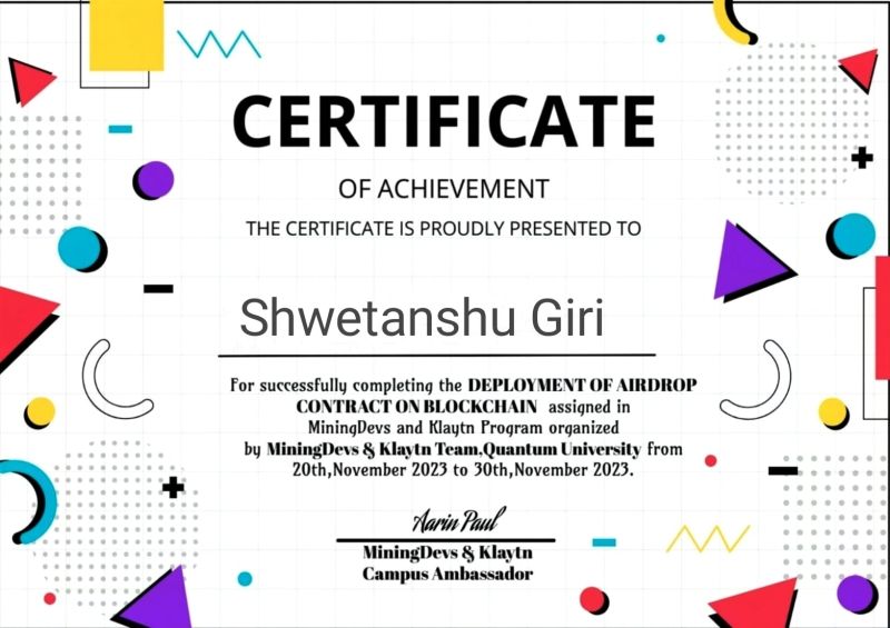 Shwetanshu Giri on LinkedIn: #academicachievement #klaytnofficial # ... Shwetanshu Giri on LinkedIn: #academicachievement #klaytnofficial # ...