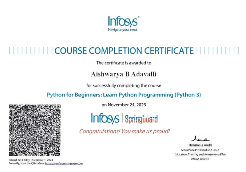 Aishwarya B Adavalli on LinkedIn: #python #programming #learning #infosys Aishwarya B Adavalli on LinkedIn: #python #programming #learning #infosys
