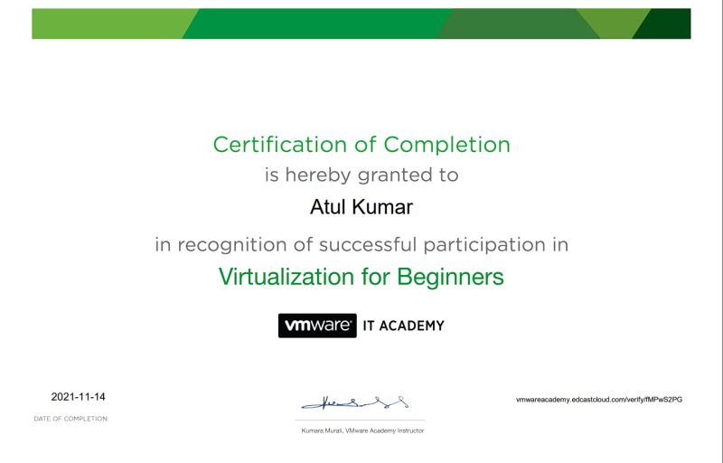Atul Kumar Rajak on LinkedIn: Certification of VMware Atul Kumar Rajak on LinkedIn: Certification of VMware