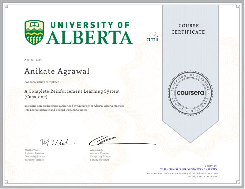 Anikate Agrawal on LinkedIn: Completed a course on Reinforcement Learning. Anikate Agrawal on LinkedIn: Completed a course on Reinforcement Learning.