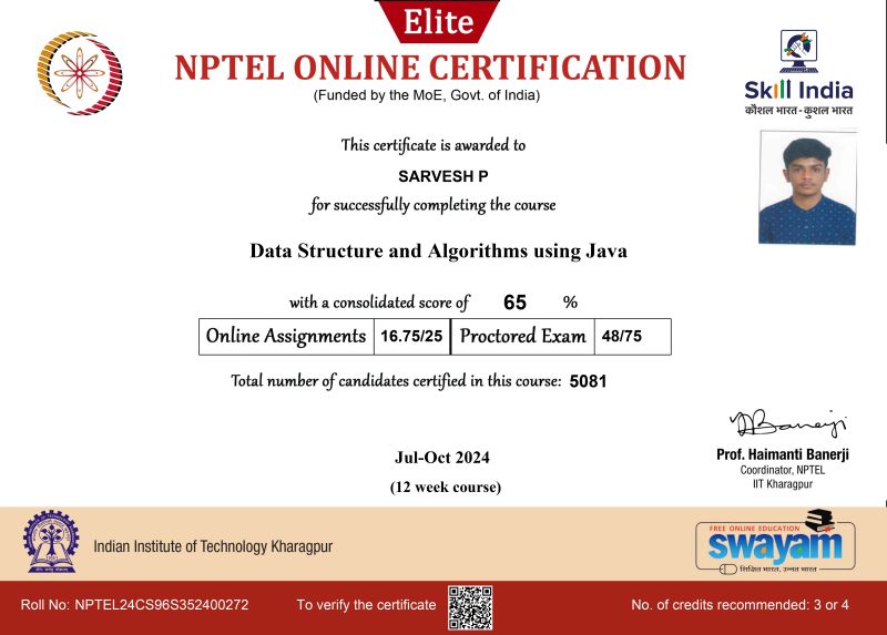 Sarvesh P on LinkedIn: #nptel #datastructures #algorithms #java # ... Sarvesh P on LinkedIn: #nptel #datastructures #algorithms #java # ...