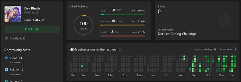 #leetcode #codingmilestone #learningjourney | Dev Bhatia #leetcode #codingmilestone #learningjourney | Dev Bhatia