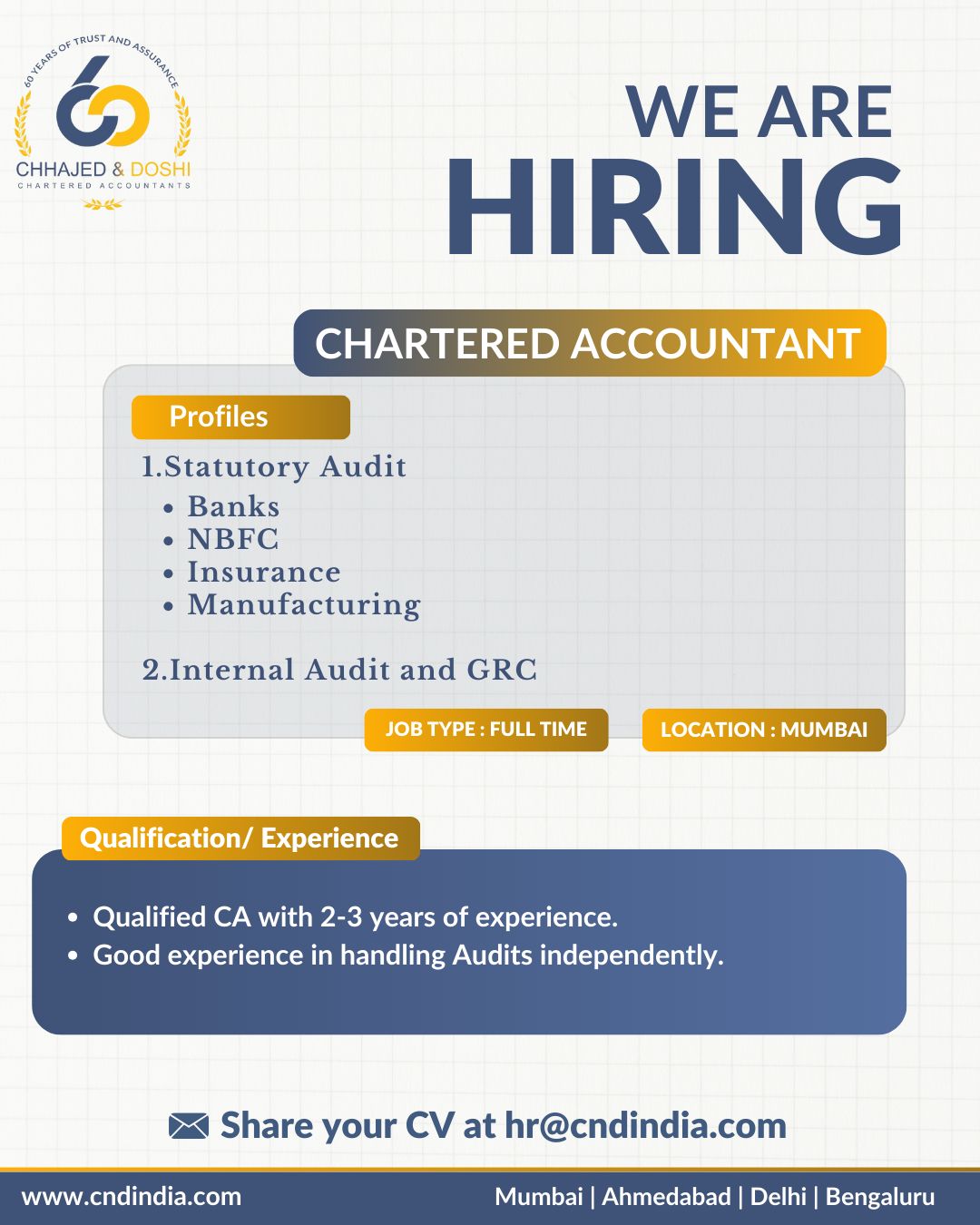 CHHAJED & DOSHI on LinkedIn: #hiring CHHAJED & DOSHI on LinkedIn: #hiring