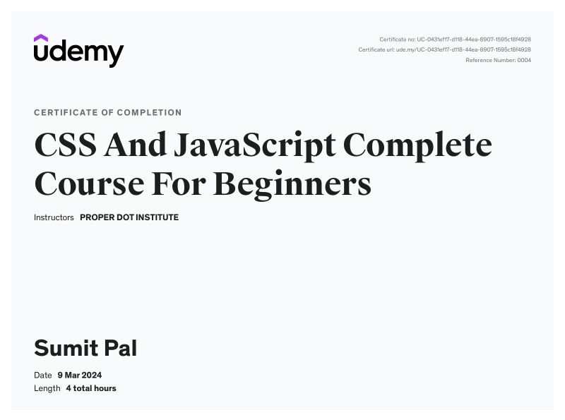 Sumit Pal on LinkedIn: #css #javascript #udemycertification Sumit Pal on LinkedIn: #css #javascript #udemycertification