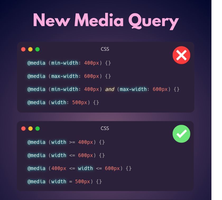 Simplify CSS with New Media Query Syntax ๐ก CSS media queries just got ... Simplify CSS with New Media Query Syntax ๐ก CSS media queries just got ...