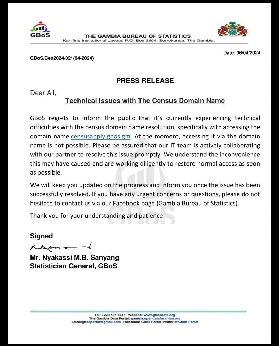 Mamadou Edrisa Njie on LinkedIn: GBOS Press release: Technical issues ... Mamadou Edrisa Njie on LinkedIn: GBOS Press release: Technical issues ...