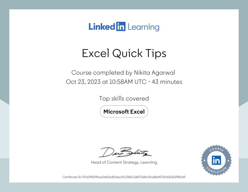 Nikita Agarwal on LinkedIn: Certificate of Completion Nikita Agarwal on LinkedIn: Certificate of Completion