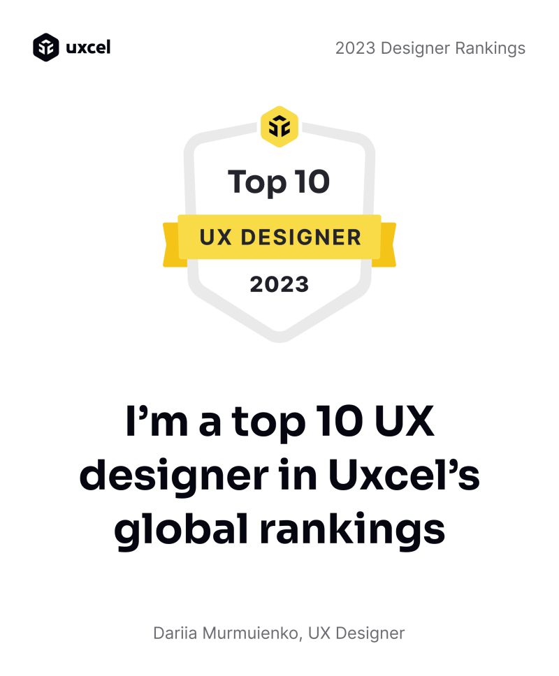 Dariia Murmuienko on LinkedIn: #uxdesign #globalranking #uxcel Dariia Murmuienko on LinkedIn: #uxdesign #globalranking #uxcel