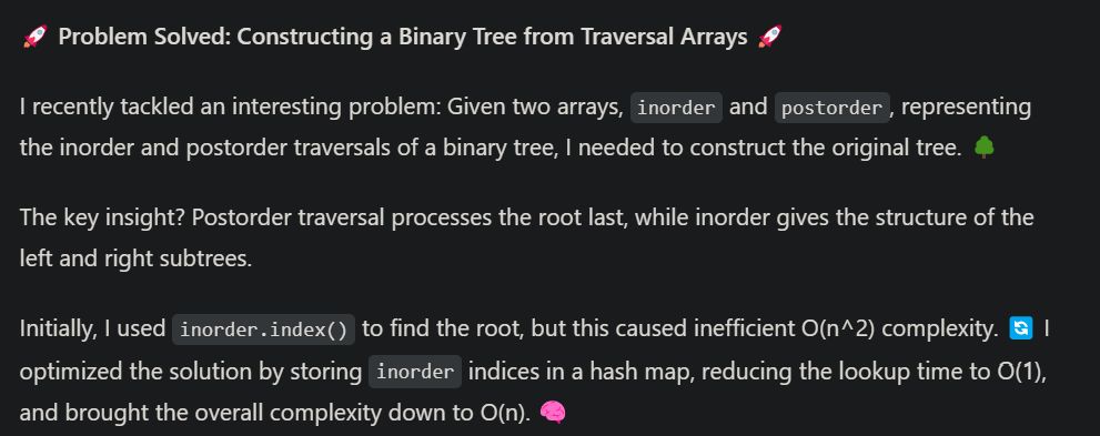 Roi Nir on LinkedIn: # 3 Construct Binary Tree from Inorder and ... Roi Nir on LinkedIn: # 3 Construct Binary Tree from Inorder and ...
