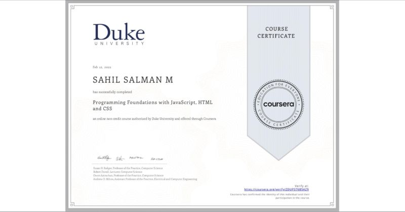 Sahil Salman on LinkedIn: Programming Foundations with JavaScript, HTML ... Sahil Salman on LinkedIn: Programming Foundations with JavaScript, HTML ...