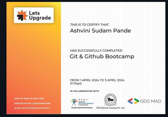 Completed Git and GitHub Bootcamp by Let's Upgrade | Ashvini Pande ... Completed Git and GitHub Bootcamp by Let's Upgrade | Ashvini Pande ...