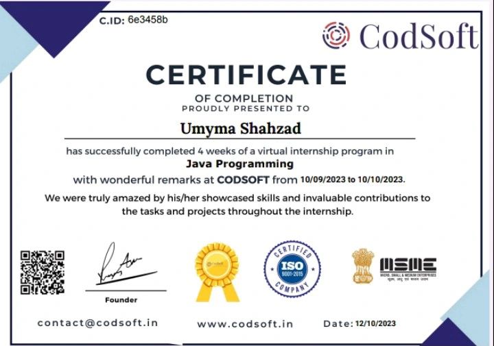 Umyma Shahzad on LinkedIn: #codsoft #coding #codingchallenge # ... Umyma Shahzad on LinkedIn: #codsoft #coding #codingchallenge # ...