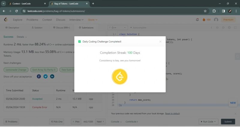 #100daysofcode #leetcode #geeksforgeeks #codingchallenge | Shruti Badgaiyan #100daysofcode #leetcode #geeksforgeeks #codingchallenge | Shruti Badgaiyan