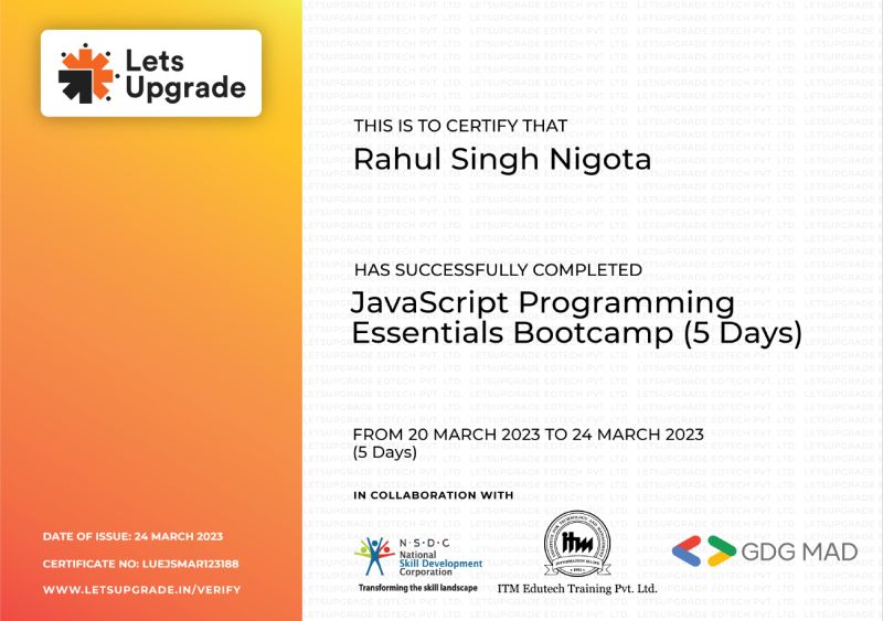 Rahul singh nigota on LinkedIn: #letsupgrade #javascript #bootcamp # ... Rahul singh nigota on LinkedIn: #letsupgrade #javascript #bootcamp # ...