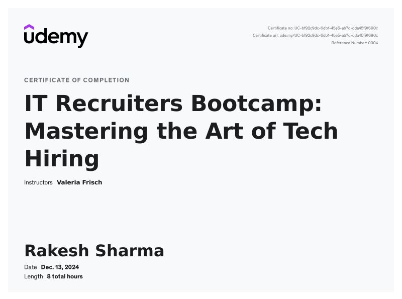 RAKESH SHARMA on LinkedIn: Certified: IT Recruiters Bootcamp: Mastering ... RAKESH SHARMA on LinkedIn: Certified: IT Recruiters Bootcamp: Mastering ...