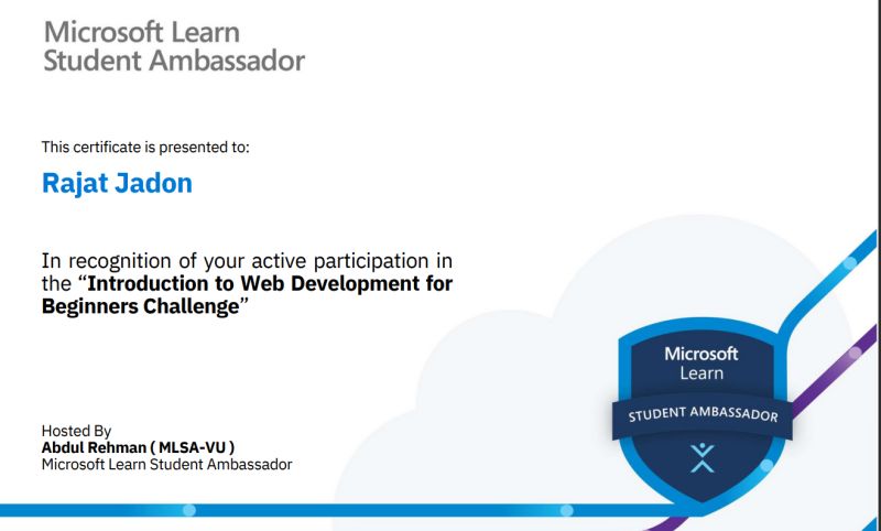 Finished web development program with Microsoft Learn | Rajat Jadon ... Finished web development program with Microsoft Learn | Rajat Jadon ...