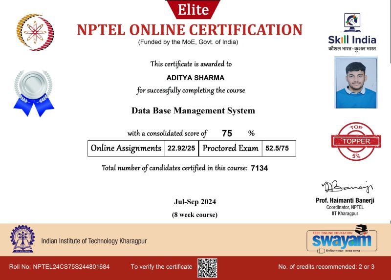 Aditya Sharma on LinkedIn: #dbms #elite #iitkharagpur #nptel Aditya Sharma on LinkedIn: #dbms #elite #iitkharagpur #nptel