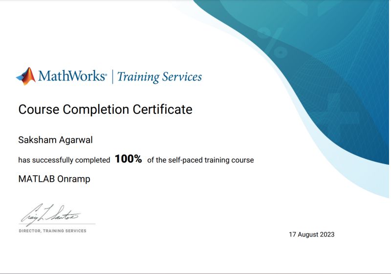 Saksham Agarwal on LinkedIn: #matlabonramp #matlab #certification Saksham Agarwal on LinkedIn: #matlabonramp #matlab #certification