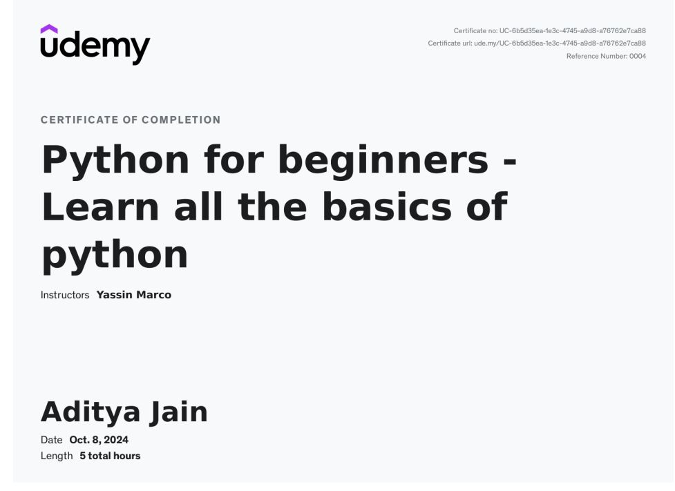 Aditya Jain on LinkedIn: #python #programming #udemy #certification # ... Aditya Jain on LinkedIn: #python #programming #udemy #certification # ...