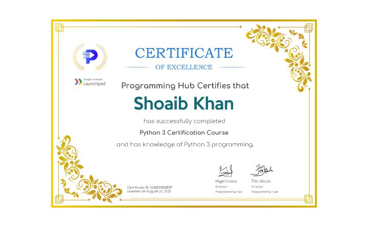 Finally completed Python 3 course on Programming hub.🥰🥰 | Shoaib Khan Finally completed Python 3 course on Programming hub.🥰🥰 | Shoaib Khan