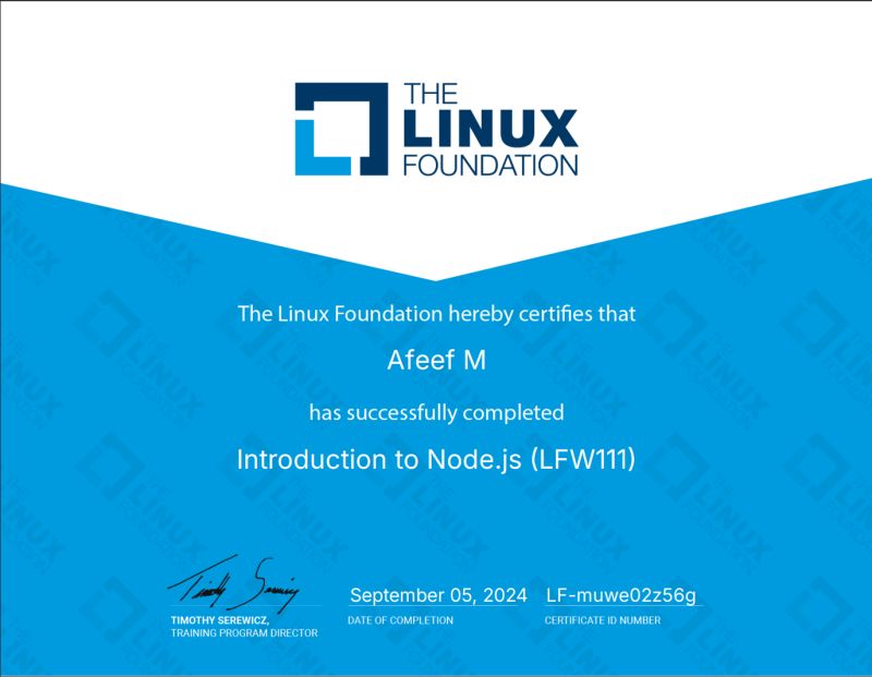 Mohammed Afeef M on LinkedIn: #nodejs #linuxfoundation #webdevelopment ... Mohammed Afeef M on LinkedIn: #nodejs #linuxfoundation #webdevelopment ...