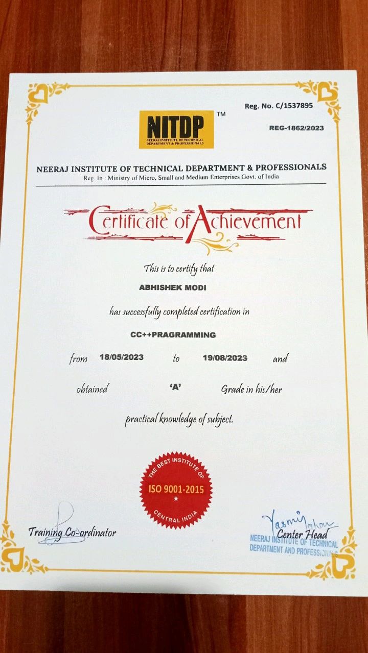 Abhishek Modi on LinkedIn: Hllo connection I m glad to share my C / C++ ... Abhishek Modi on LinkedIn: Hllo connection I m glad to share my C / C++ ...