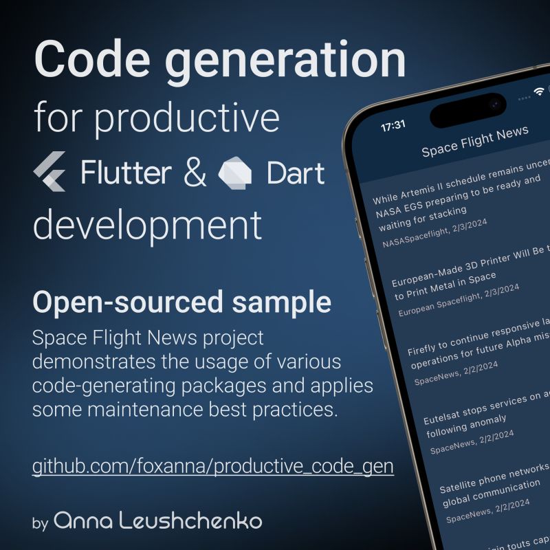 A sample Flutter project with Dart code generation | Anna Leushchenko π© ... A sample Flutter project with Dart code generation | Anna Leushchenko π© ...