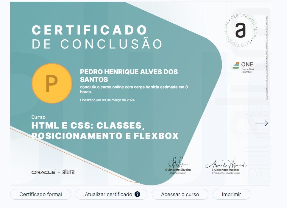 Gostaria de compartilhar que conclui o curso HTML e CSS: Seletores e ... Gostaria de compartilhar que conclui o curso HTML e CSS: Seletores e ...