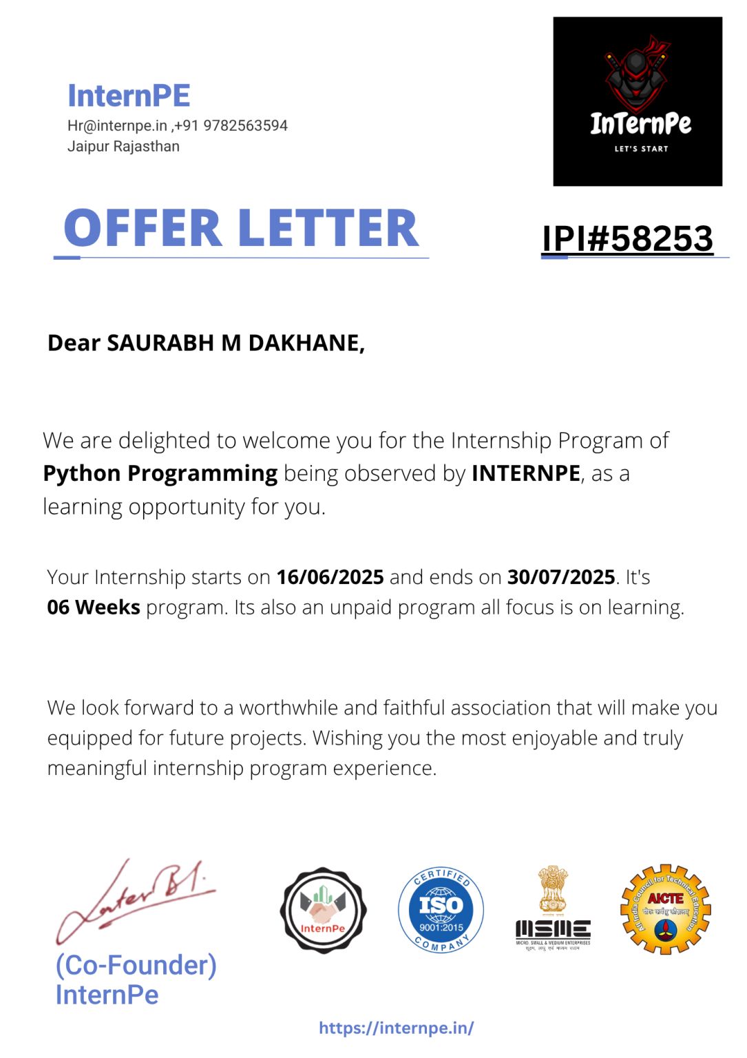 Excited to start my Python Programming Internship at InternPE ... Excited to start my Python Programming Internship at InternPE ...