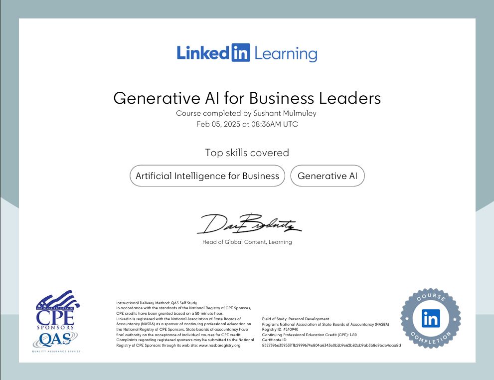 Sushant Mulmuley on LinkedIn: #artificialintelligenceforbusiness #nasba ... Sushant Mulmuley on LinkedIn: #artificialintelligenceforbusiness #nasba ...