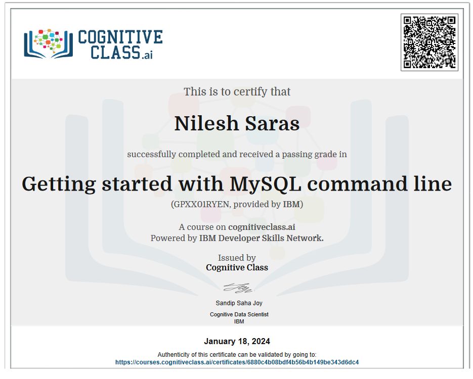 Nilesh Saras on LinkedIn: #mysql #cognitiveclass #ibm #sqlqueries Nilesh Saras on LinkedIn: #mysql #cognitiveclass #ibm #sqlqueries
