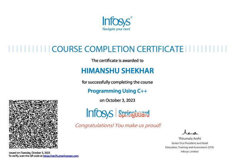 Himanshu Shekhar on LinkedIn: #cplusplus #infosys #programming # ... Himanshu Shekhar on LinkedIn: #cplusplus #infosys #programming # ...