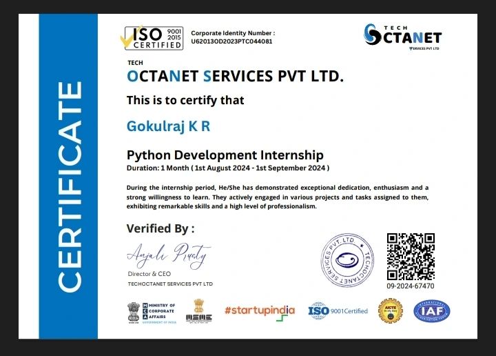 Gokulraj Kr on LinkedIn: #python #octanet Gokulraj Kr on LinkedIn: #python #octanet