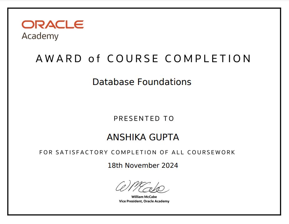 Anshika Gupta on LinkedIn: #sql #oracleacademy Anshika Gupta on LinkedIn: #sql #oracleacademy
