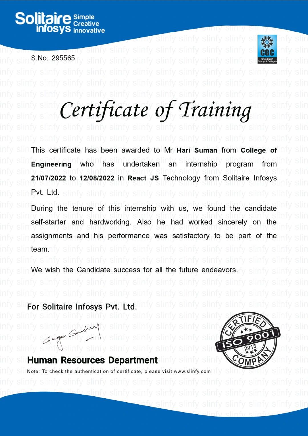 Hari Suman on LinkedIn: #certificate #certification #training #reactjs ... Hari Suman on LinkedIn: #certificate #certification #training #reactjs ...