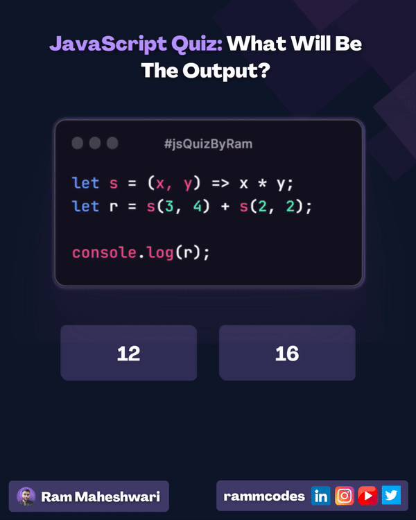 Ram Maheshwari ♾️ on LinkedIn: #jsquizbyram #html #css #javascript ... Ram Maheshwari ♾️ on LinkedIn: #jsquizbyram #html #css #javascript ...