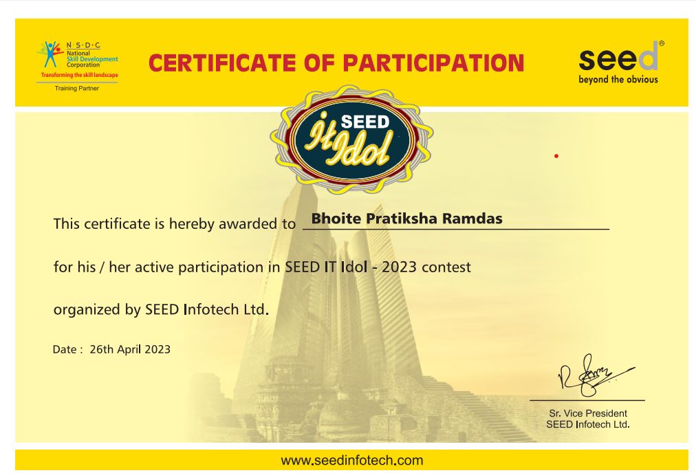 Pratiksha Bhoite on LinkedIn: #certificate #itidol Pratiksha Bhoite on LinkedIn: #certificate #itidol
