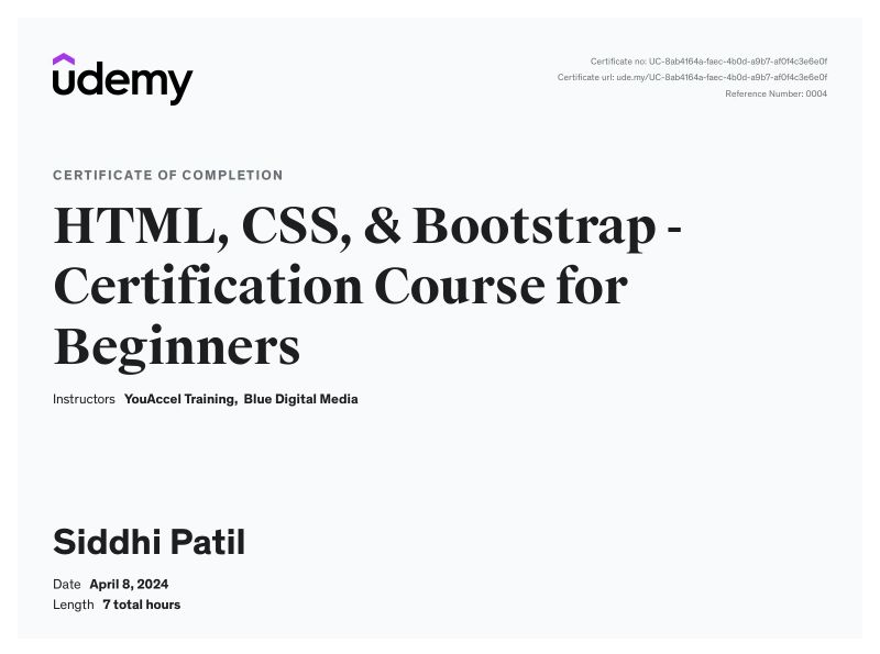 Completed HTML, CSS, and Bootstrap course! | Siddhi Patil posted on the ... Completed HTML, CSS, and Bootstrap course! | Siddhi Patil posted on the ...