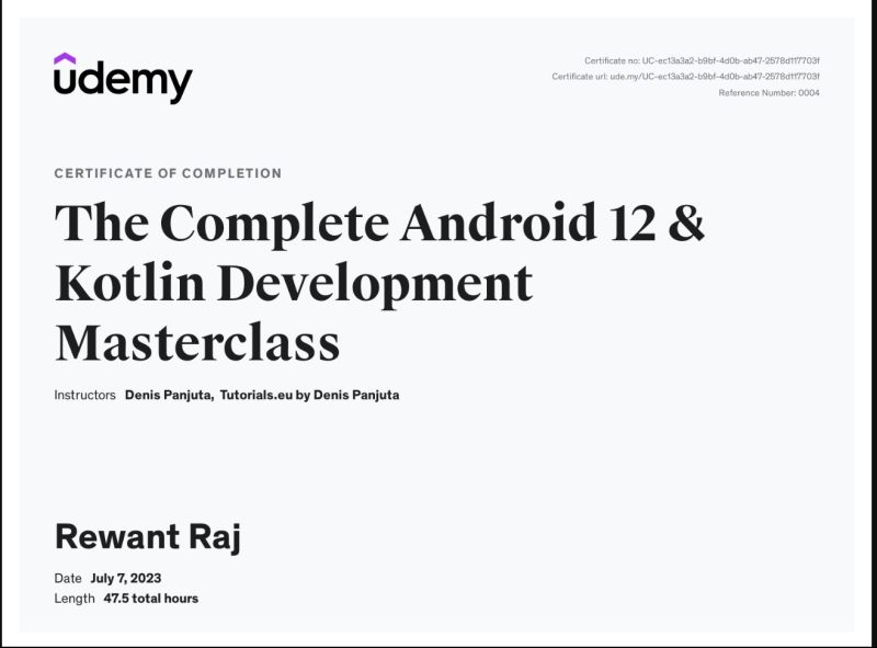 Rewant Raj on LinkedIn: #androiddevelopment #kotlin #udemycertification ... Rewant Raj on LinkedIn: #androiddevelopment #kotlin #udemycertification ...