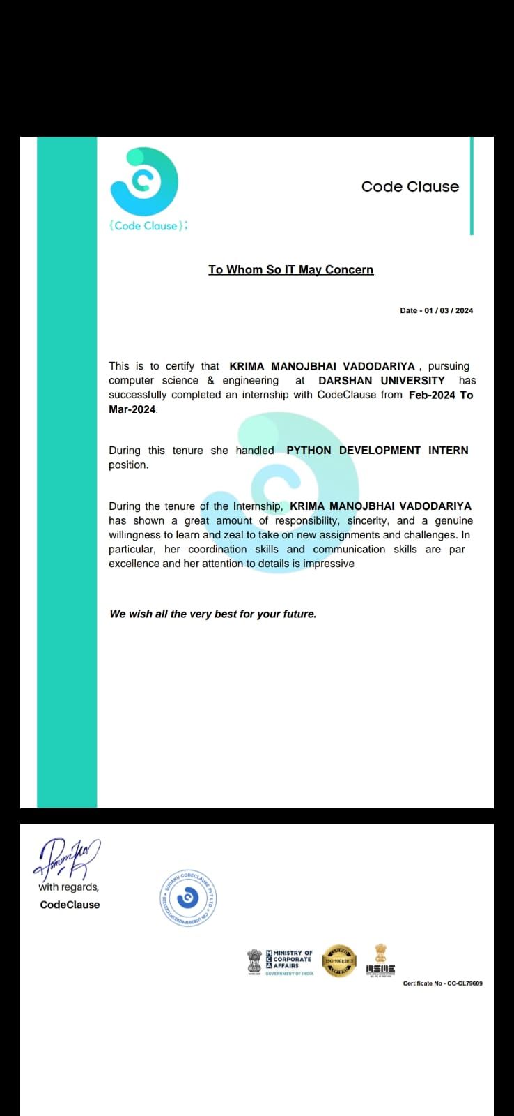 Krima Vadodariya on LinkedIn: #internship #codeclause #completed # ... Krima Vadodariya on LinkedIn: #internship #codeclause #completed # ...