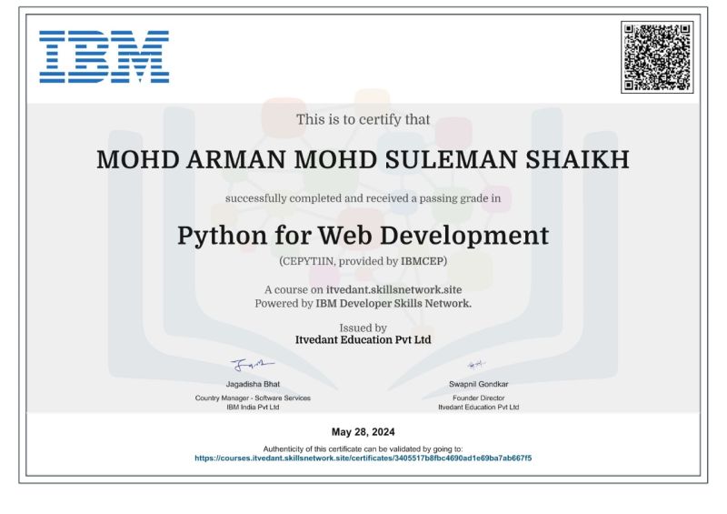 Completed Python course by Itvedant Education | ARMAN SHAIKH posted on ... Completed Python course by Itvedant Education | ARMAN SHAIKH posted on ...